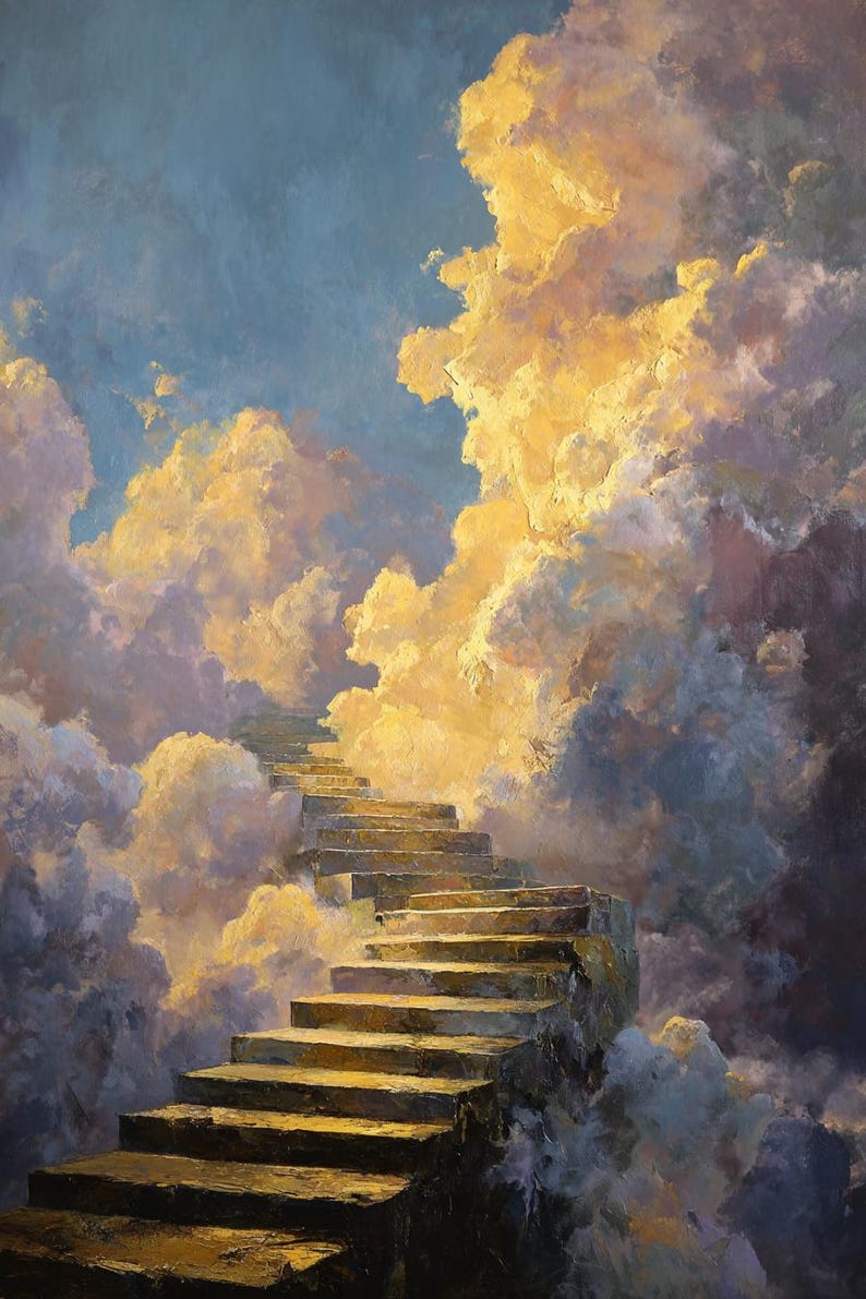 Stairway to Heaven Oil Painting | Jacob's Ladder Christian Wall Art ...