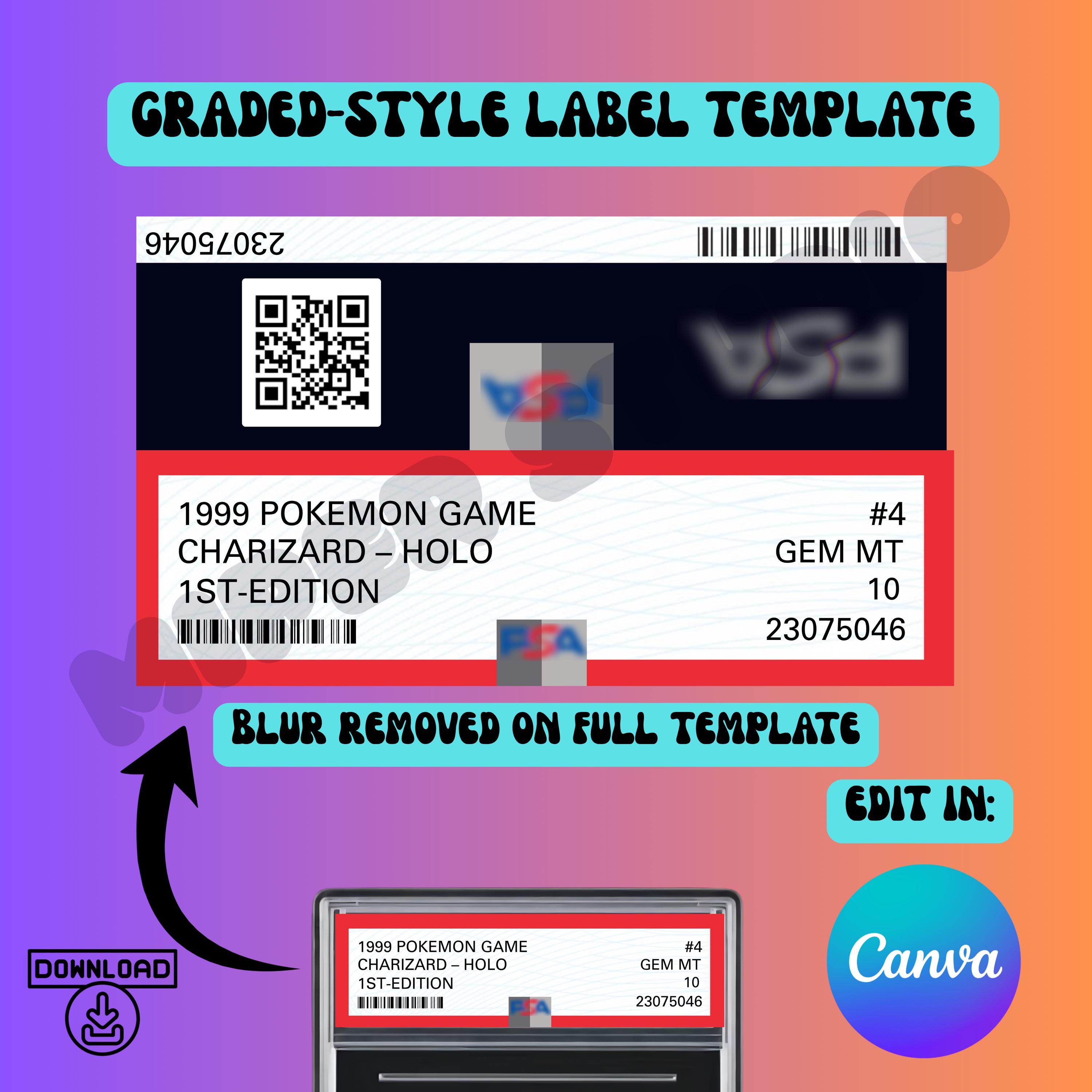 Editable Card Slab Label Template | DIY TCG Grading Sticker | Custom ...