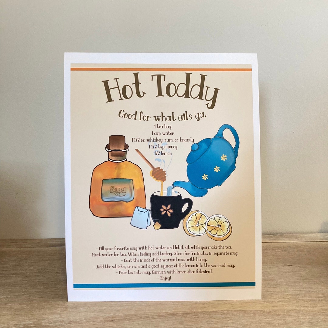 Cocktail Poster Wall Art for Bar, Kitchen Printable Hot Toddy Recipe ...