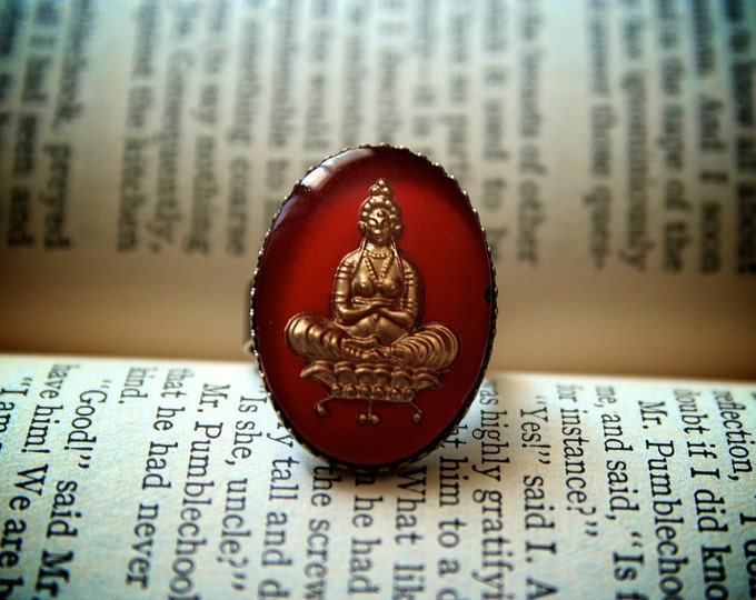 Red and Gold Mahayana Female Buddha Ring on Brass Adjustable - Etsy