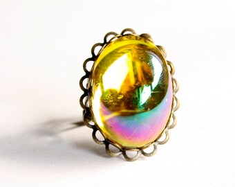 Vintage 60's Moonglow Lucite Adjustable Ring - Etsy