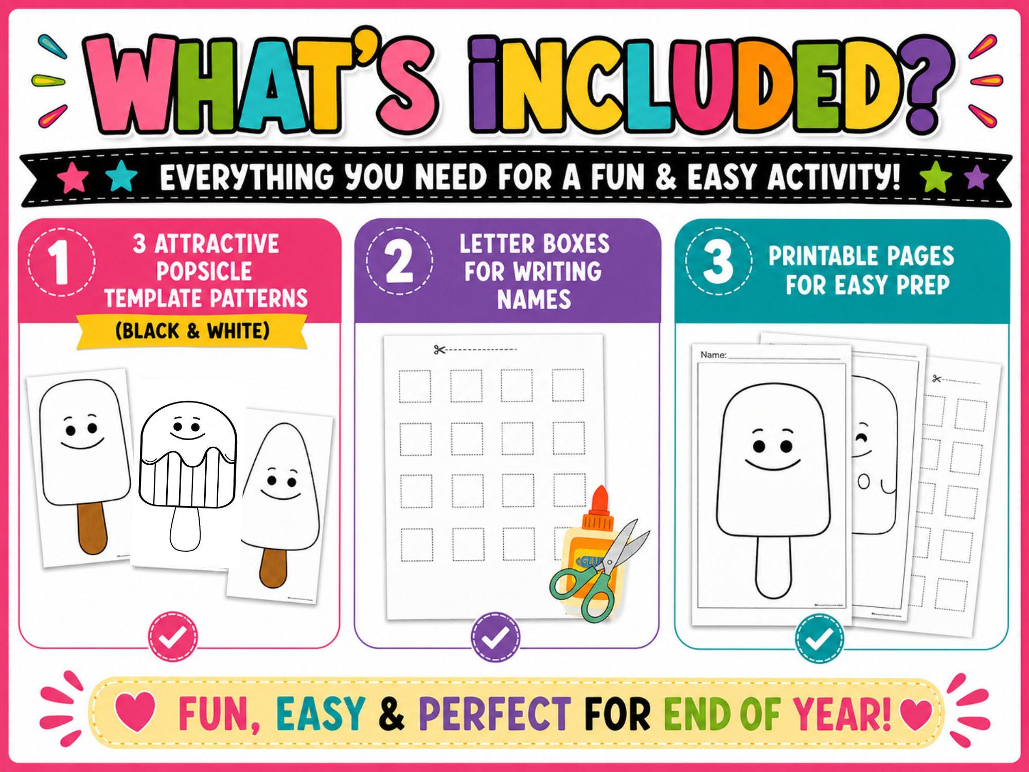 Summer Popsicle Name Craft | Printable Summer Activity | End of Year ...