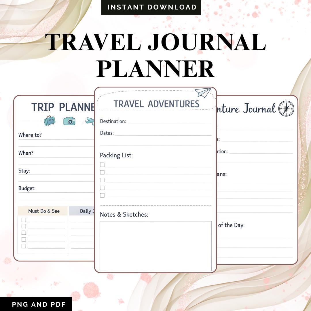 Travel Journal Planner | Trip Itinerary Organizer (PDF PNG) - Etsy