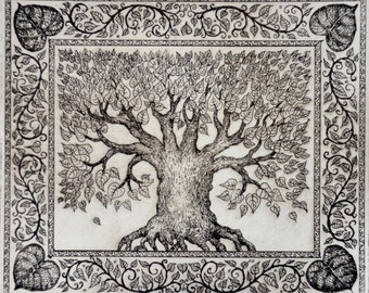 Small Etching of Oak Tree, Limited Edition - Etsy UK