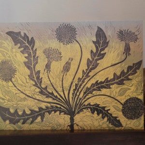 Greeting Card of Linocut 'dandelion' - Etsy
