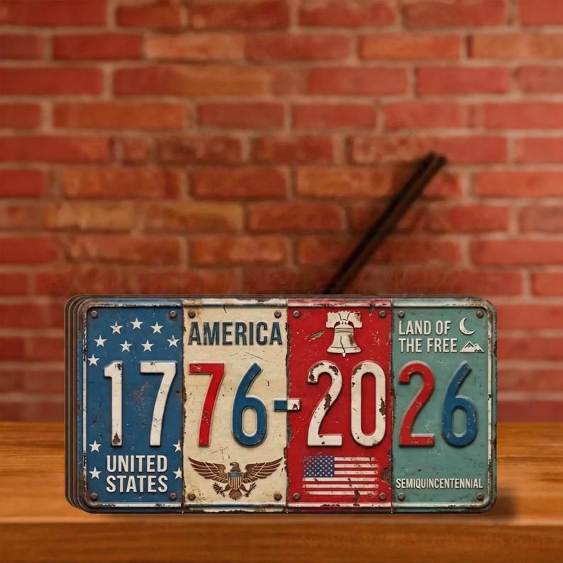 USA 250th Anniversary Block Sign: Rustic License Plate Art ...