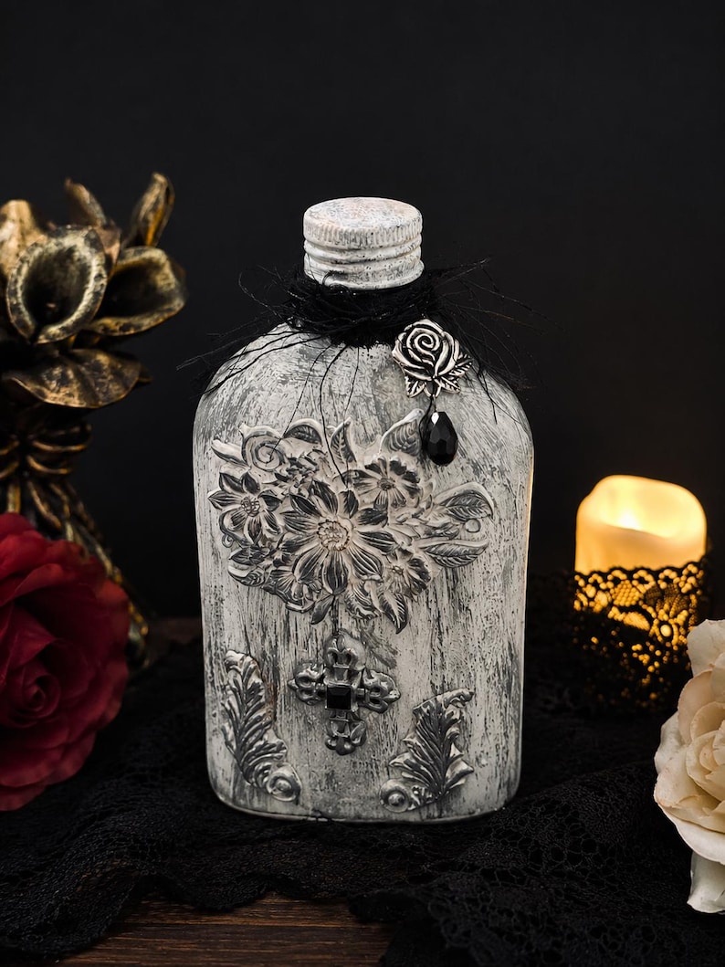 Handmade Gothic Bottle, Victorian Style, Dark Romance Decor, Withered ...