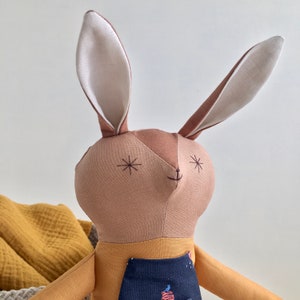 Big Rabbit Rag Doll in Navy Tiger Dungarees Fabric Doll, Unisex Toy ...