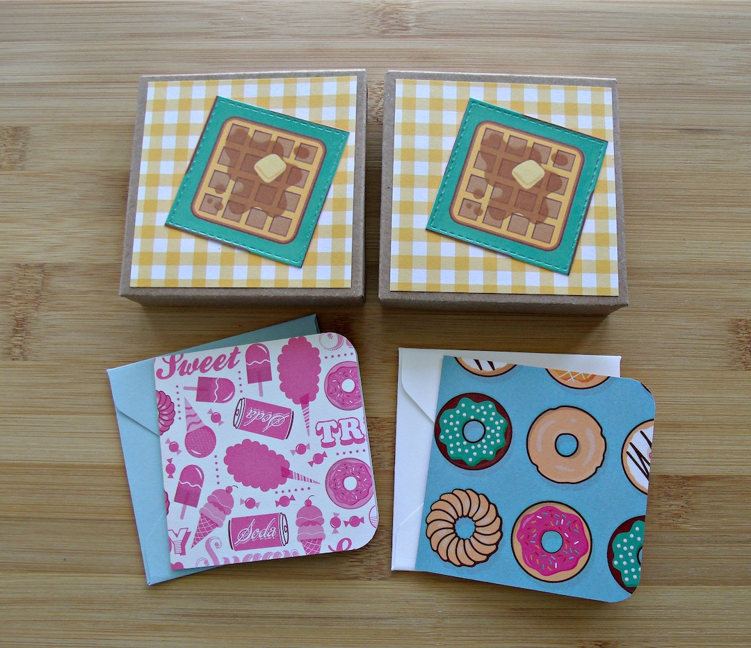Set of 8 Food Themed Note Cards,3x3 Mini Boxed Cards With Envelopes,2 ...