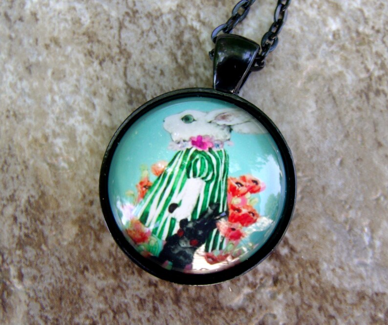 Little miss rabbit:glass dome cabochon necklacependant | Etsy