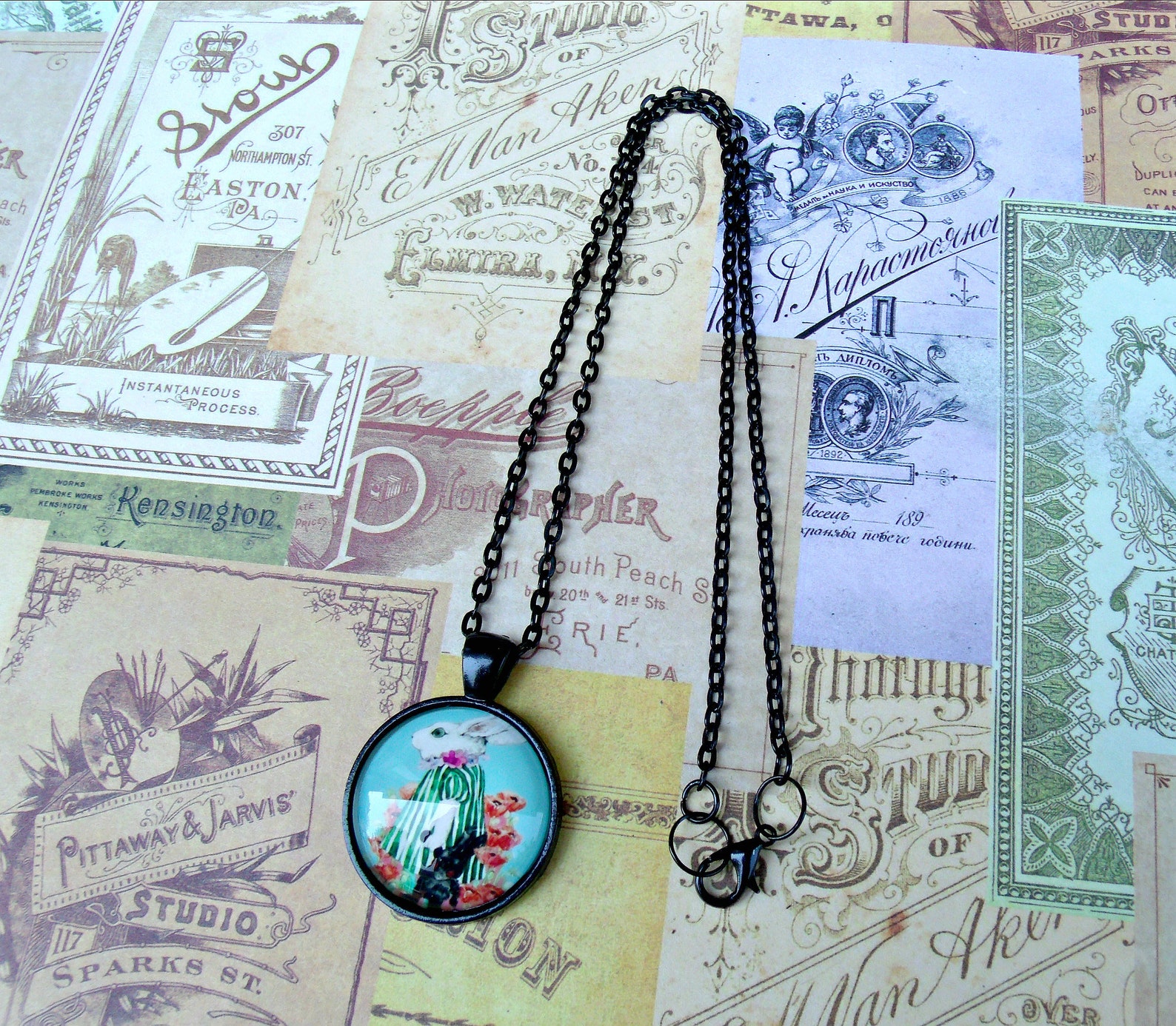 Little Miss Rabbit:glass Dome Cabochon Necklacependant - Etsy