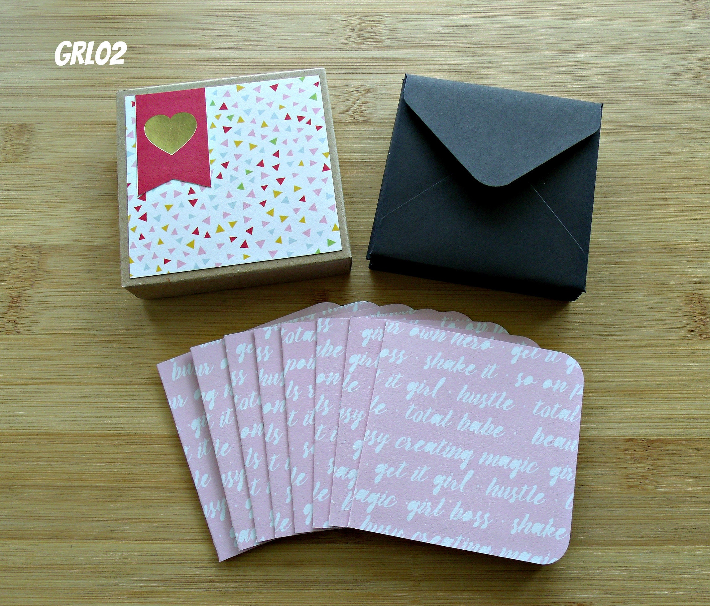 Girls Rule:set of 8 All Purpose Note Cards,3x3 Mini Boxed Cards With ...