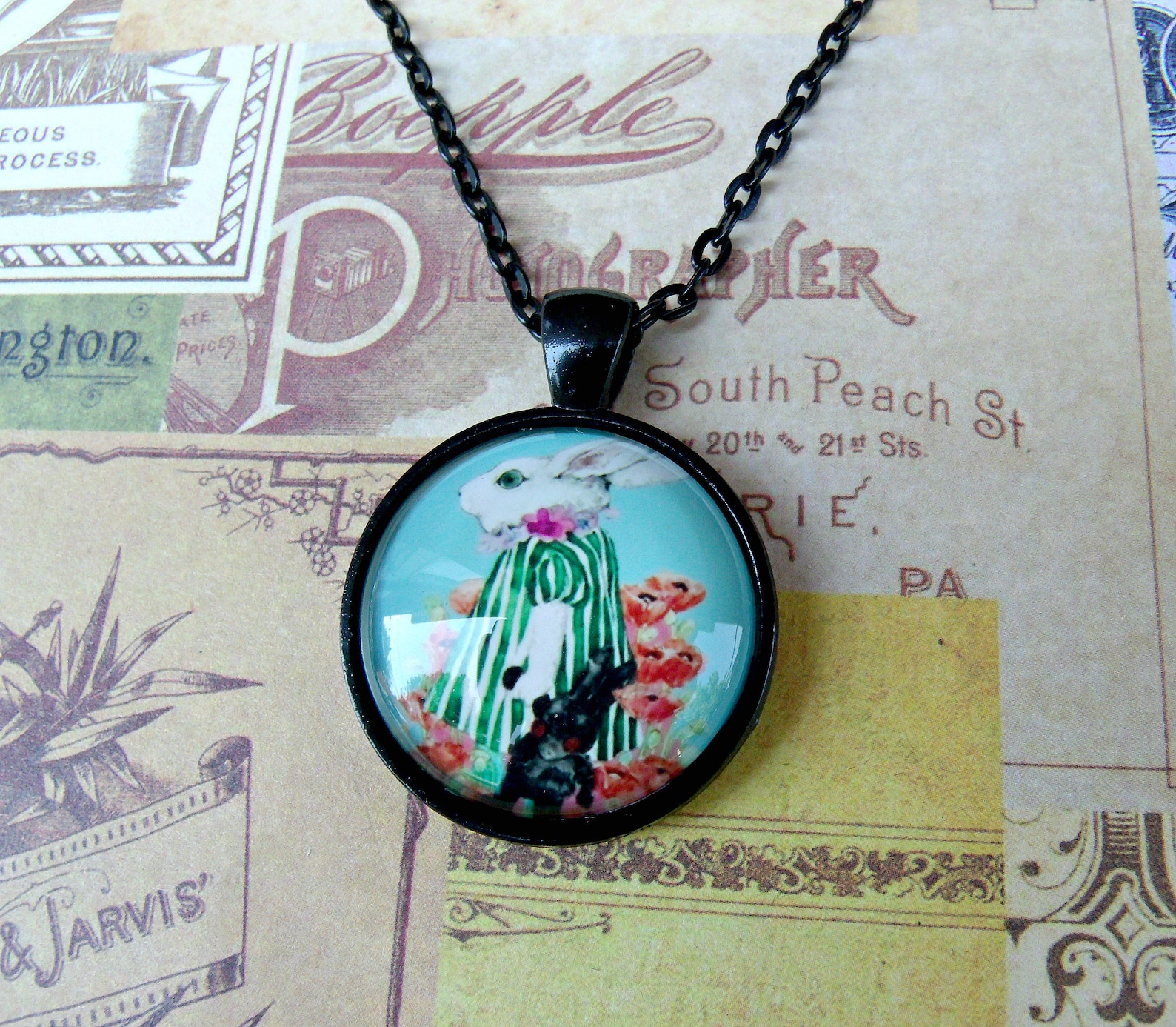 Little Miss Rabbit:glass Dome Cabochon Necklacependant - Etsy
