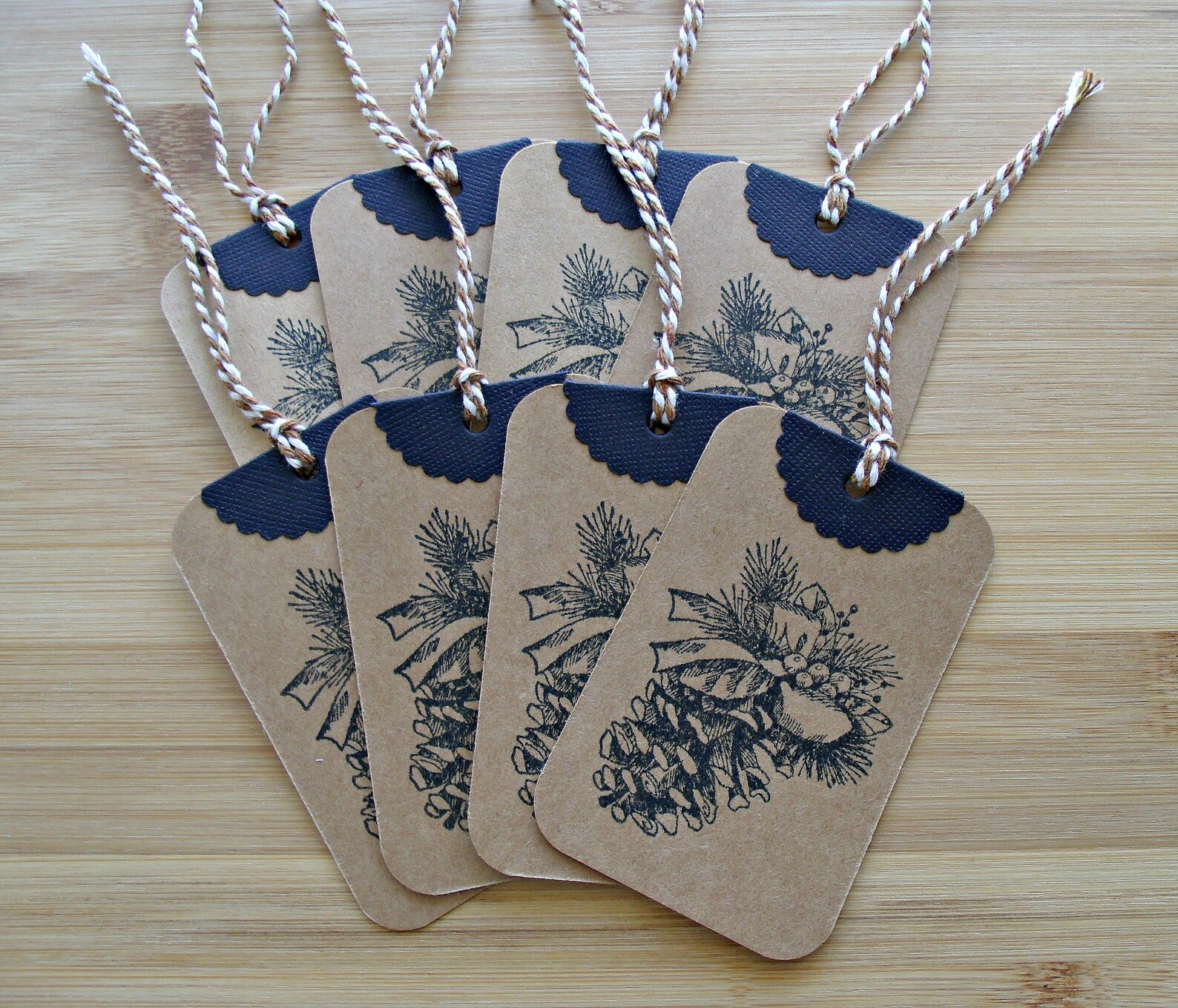 Festive Pine Cone Gift Tags,set of 8,seasonal Stamped Tags,christmas ...