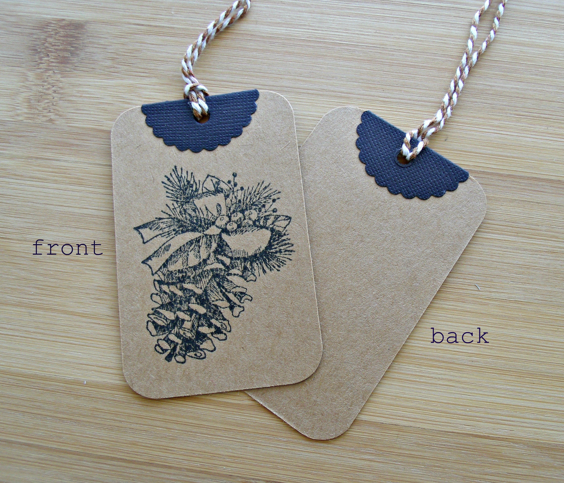 Festive Pine Cone Gift Tags,set of 8,seasonal Stamped Tags,christmas ...