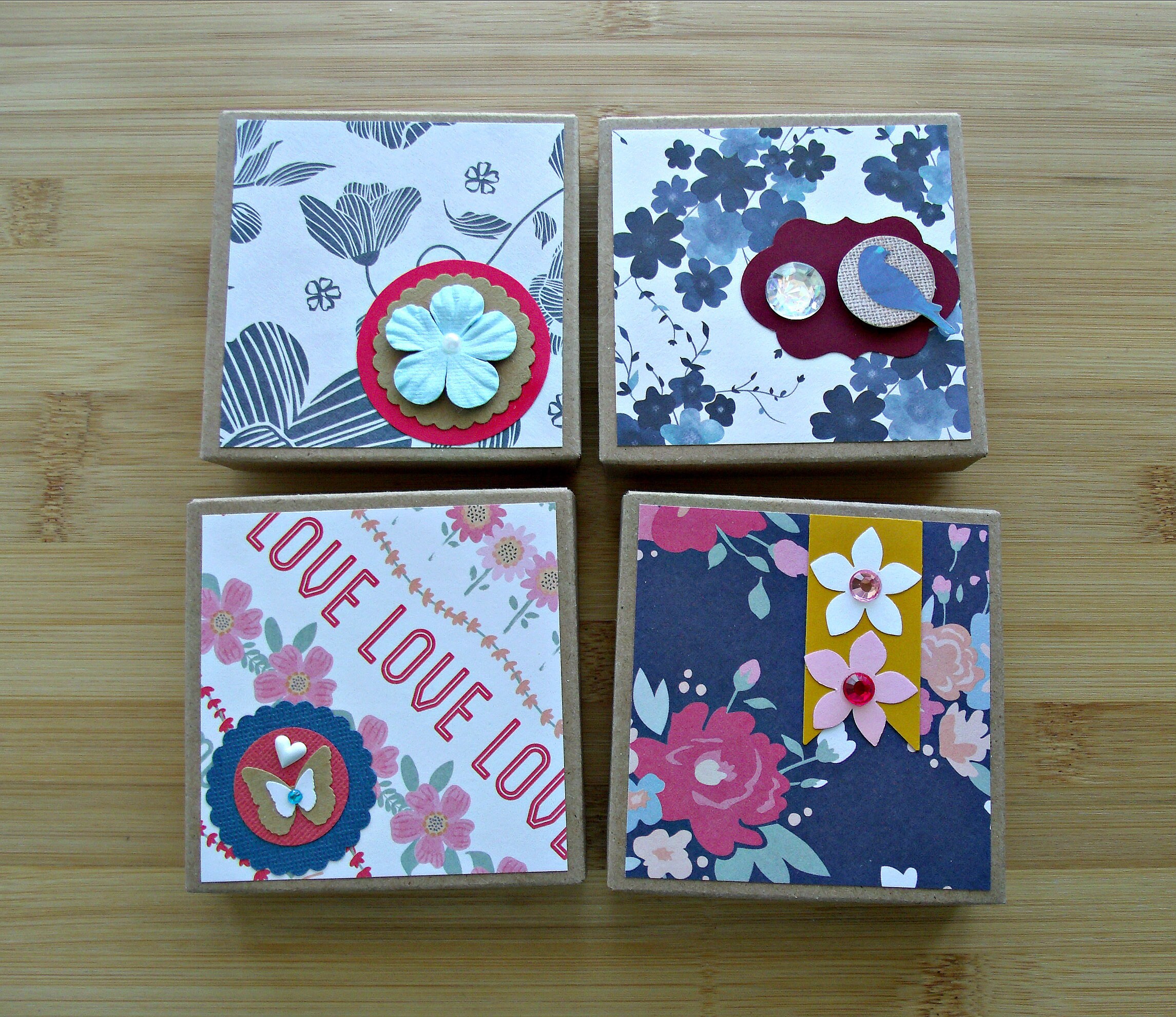 Navy Florals:set of 8 All Purpose Note Cards,3x3 Mini Boxed Cards With ...