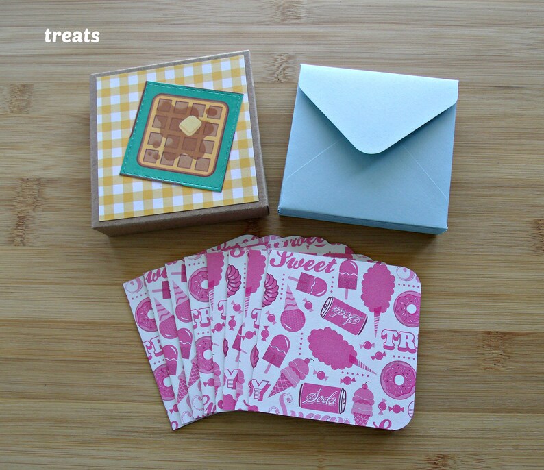 Set of 8 Food Themed Note Cards,3x3 Mini Boxed Cards With Envelopes,2 ...