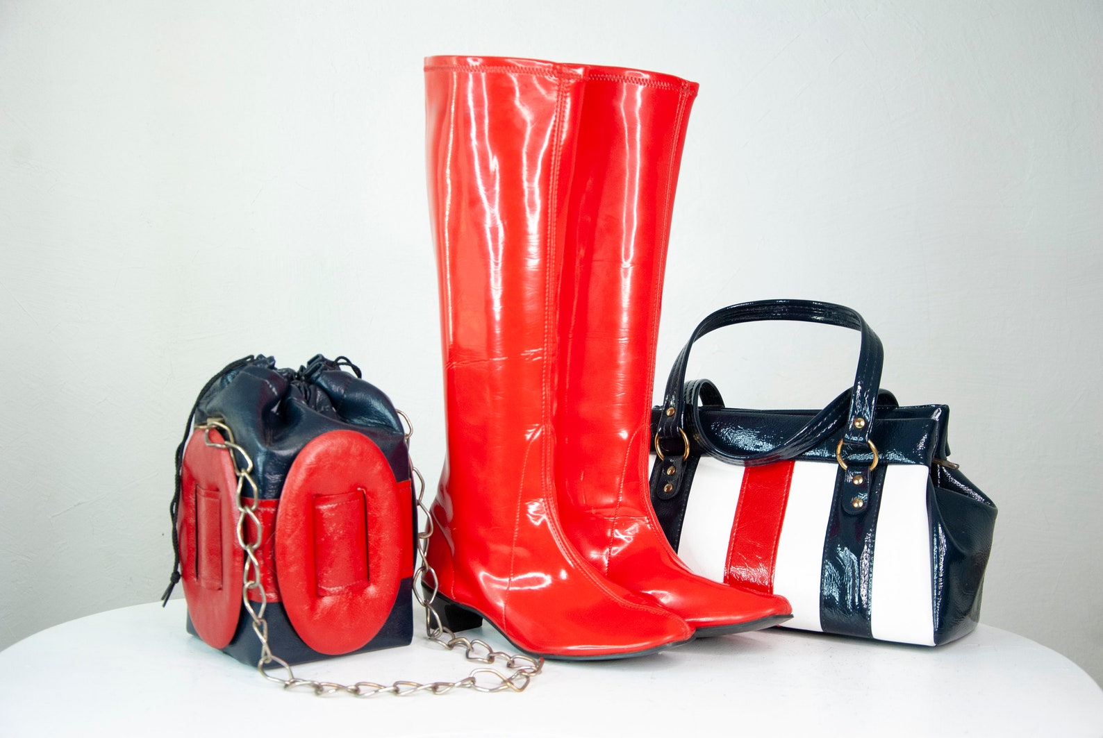 Vintage 1960s Red Vinyl Boots Tall Shiny Faux Patent Leather | Etsy UK