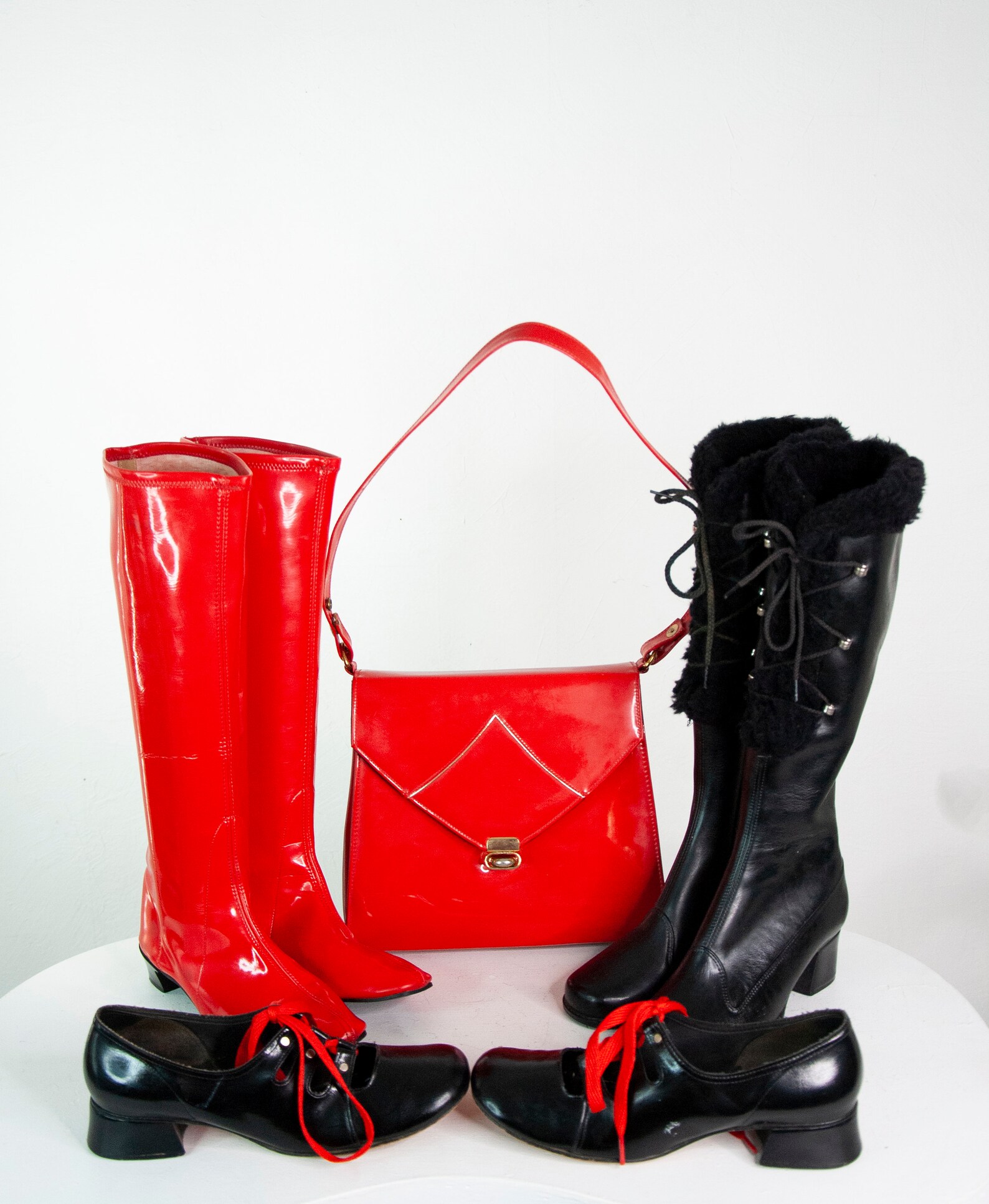 Vintage 1960s Red Vinyl Boots Tall Shiny Faux Patent Leather | Etsy UK