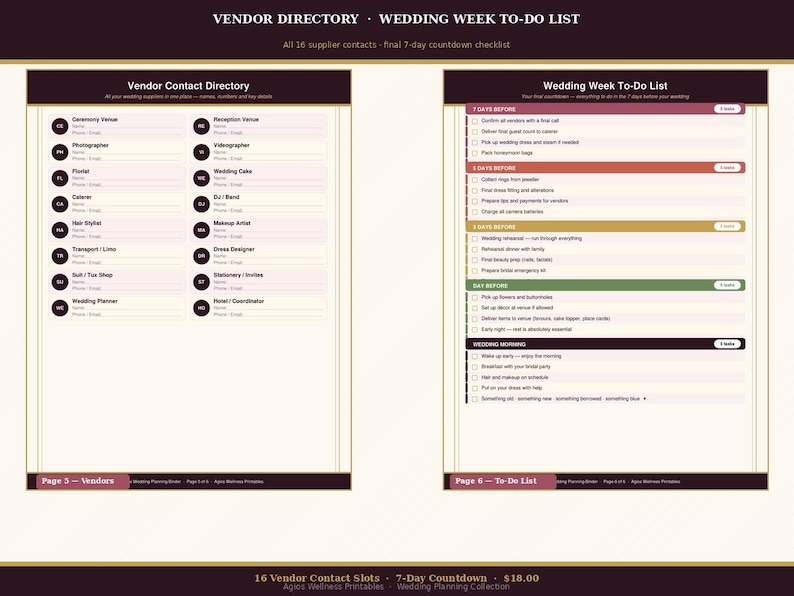Complete Wedding Planning Binder – Timeline, Checklist, Vendor ...