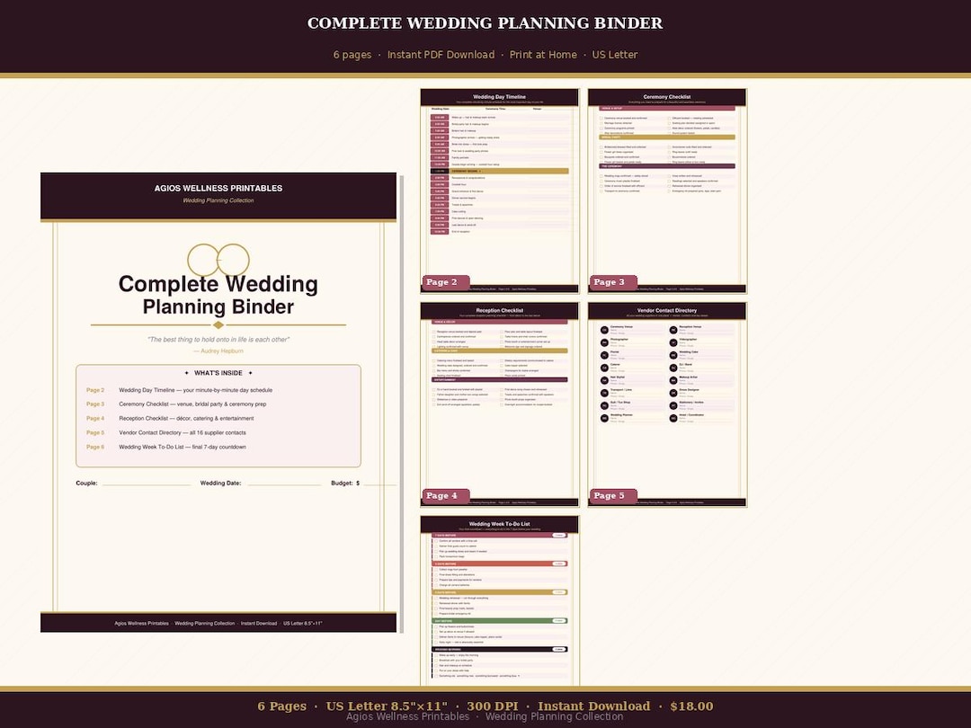Complete Wedding Planning Binder – Timeline, Checklist, Vendor ...