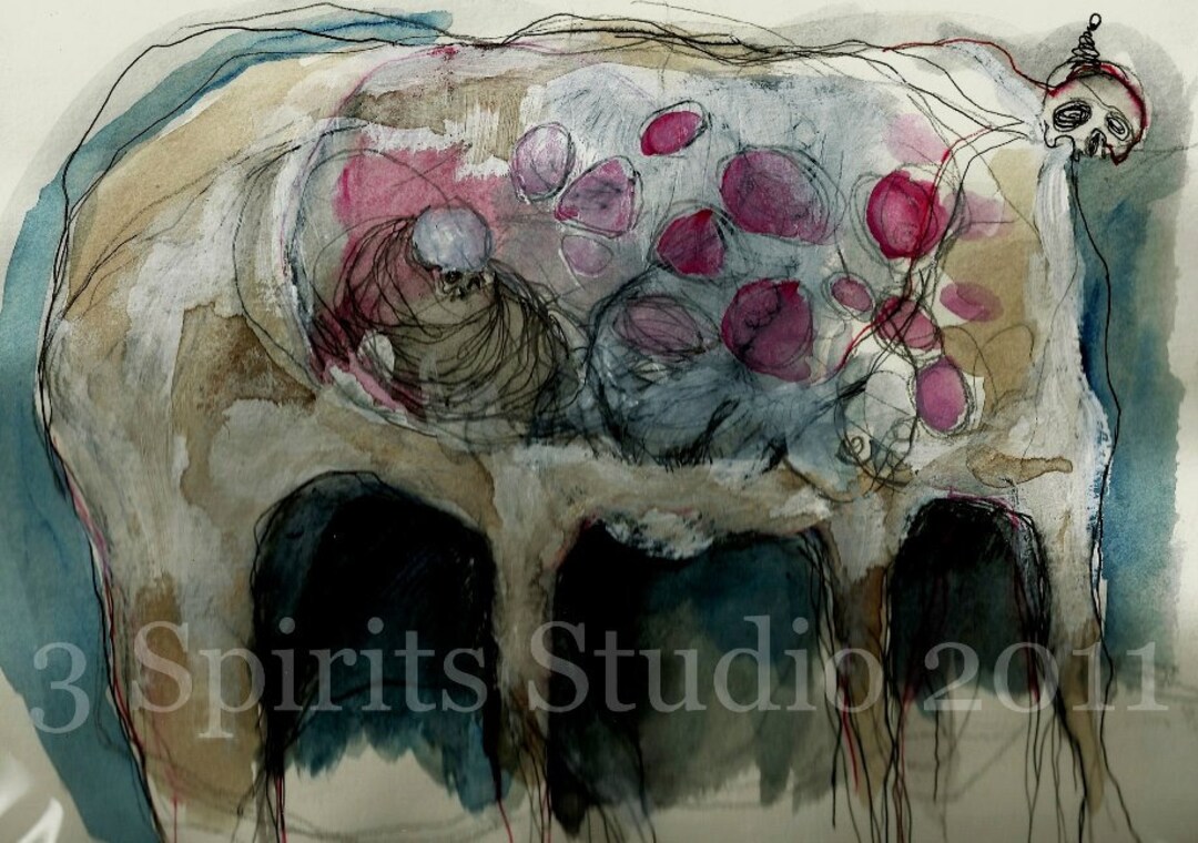 Original Drawing- "beastie Sketch #12 -mixed Media Expressionist Art ...