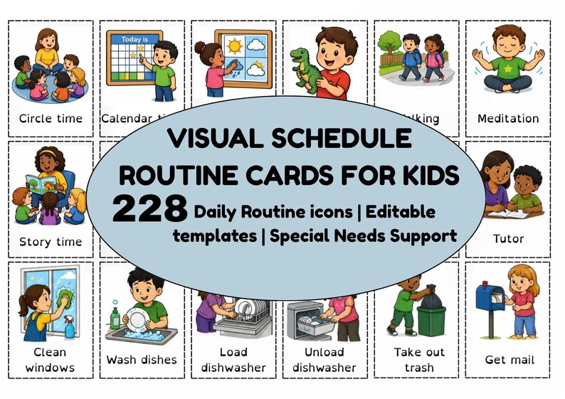 Editable Visual Routine Cards for Kids Daily Schedule (228 Icons ...
