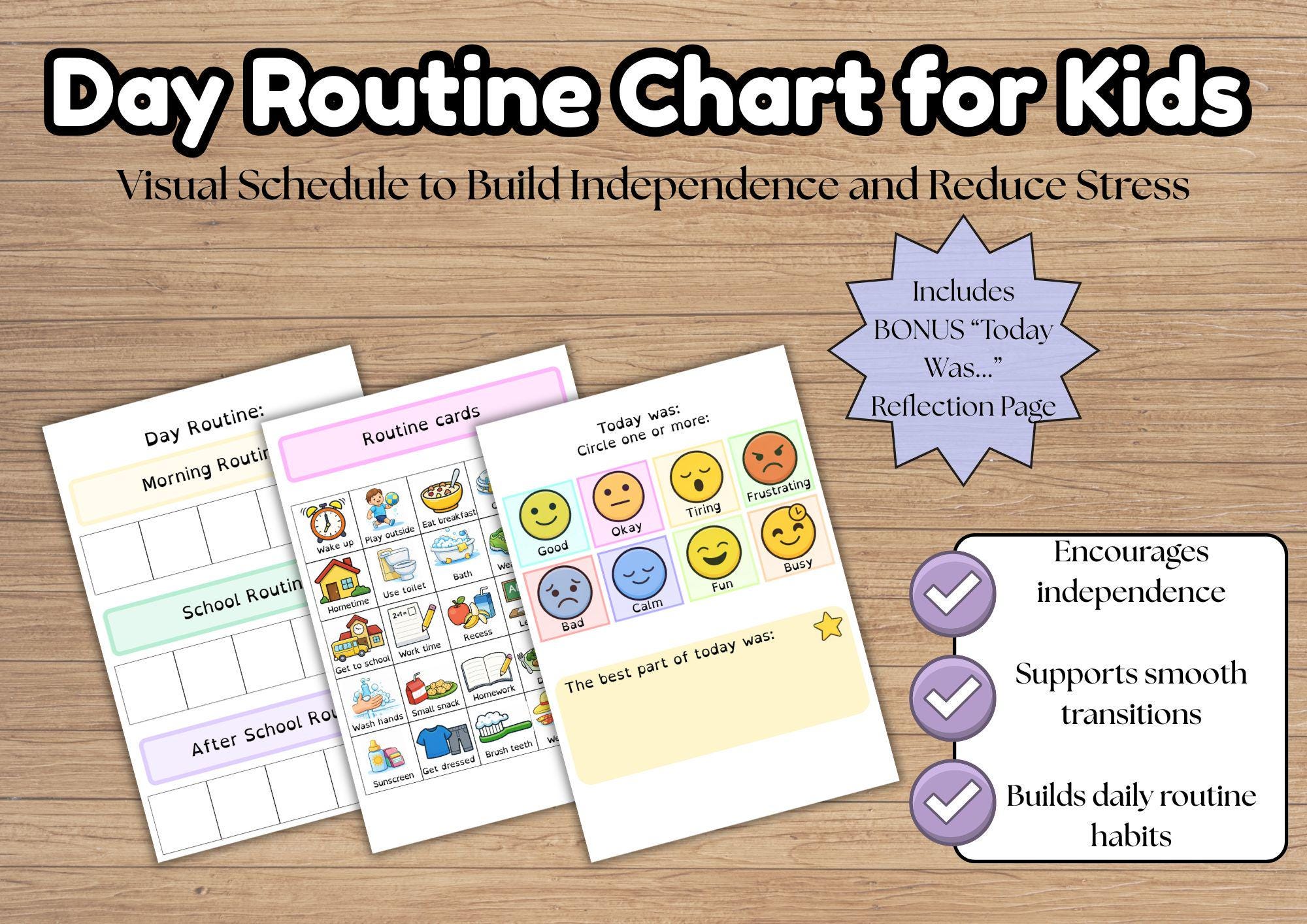 Kids Daily Routine Chart | Visual Schedule for Autism, ADHD, Toddlers ...