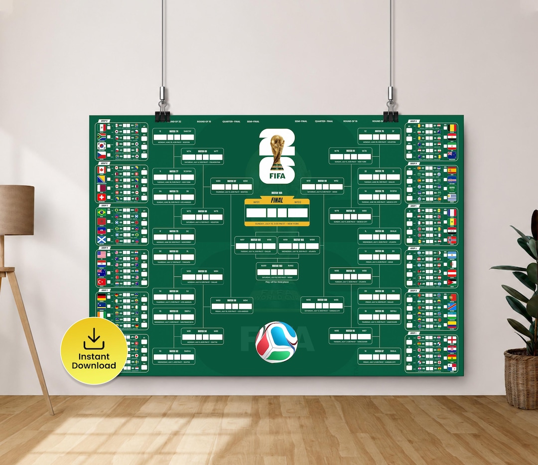 World Cup 2026 Schedule, Printable Wall Chart, Soccer Bracket, Soccer ...