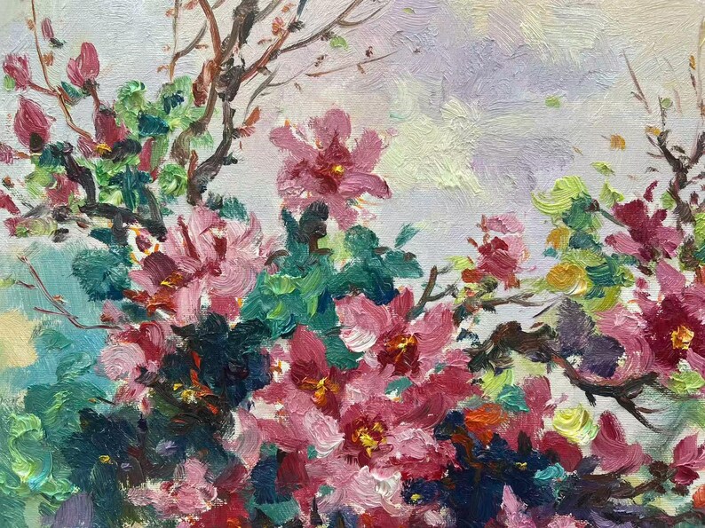 Impressionist Magpie Birds Oil Painting, Floral Spring Branch Canvas ...