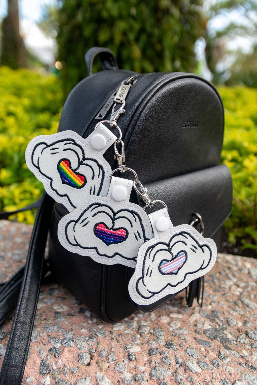 LGBTQIA Pride Mouse Hands Embroidered Vinyl Keychain / Keyfob Snaptab ...