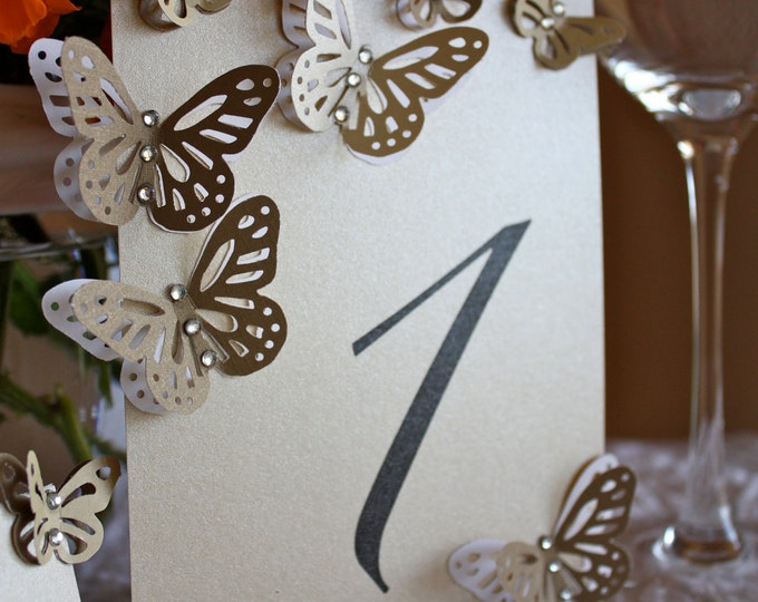 Pearl Table Numbers Card Table Tag With Butterflies and Crystals - Etsy