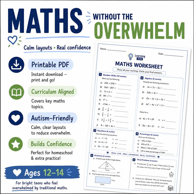 Autism-friendly Maths Worksheets Ages 12-14 – Low Overwhelm Learning ...
