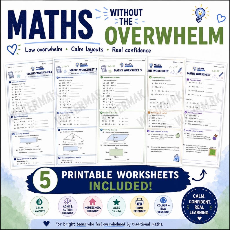 Autism-friendly Maths Worksheets Ages 12-14 – Low Overwhelm Learning ...