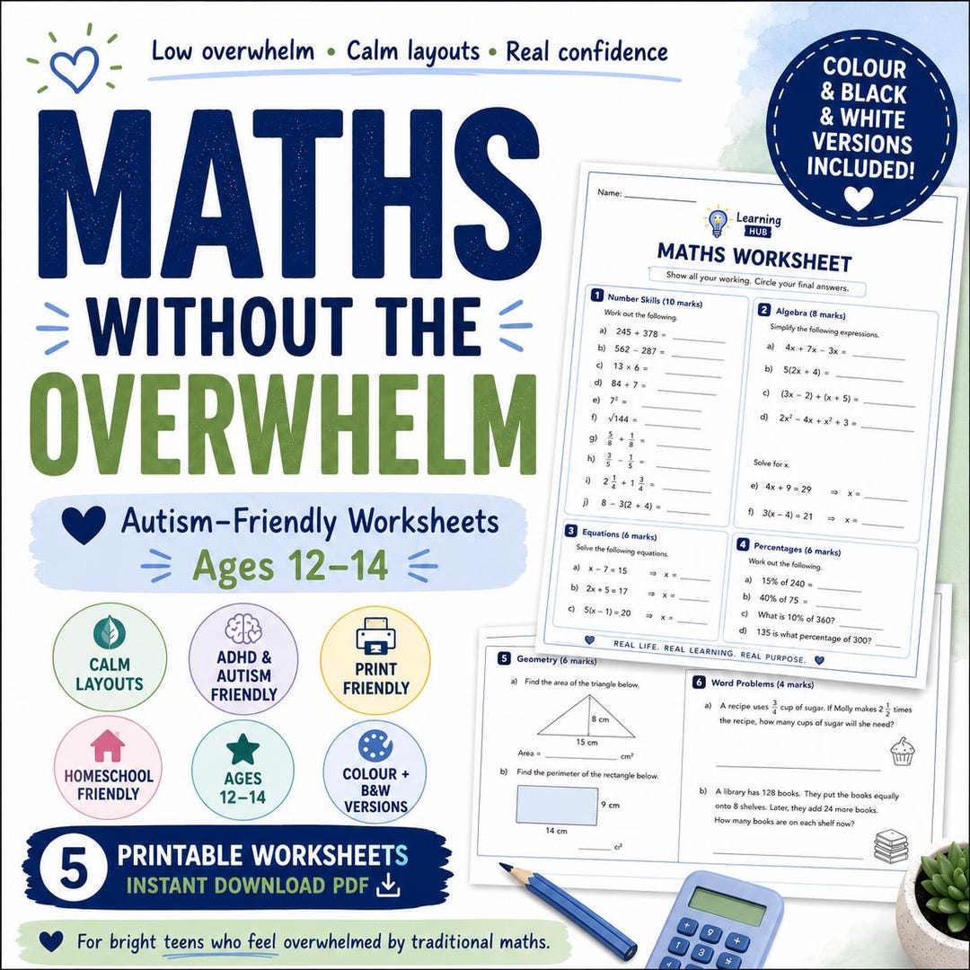 Autism-friendly Maths Worksheets Ages 12-14 – Low Overwhelm Learning ...
