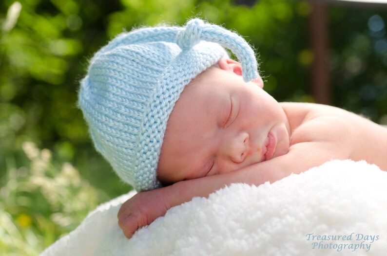 Light Blue Hand Knit Baby Hat - Etsy
