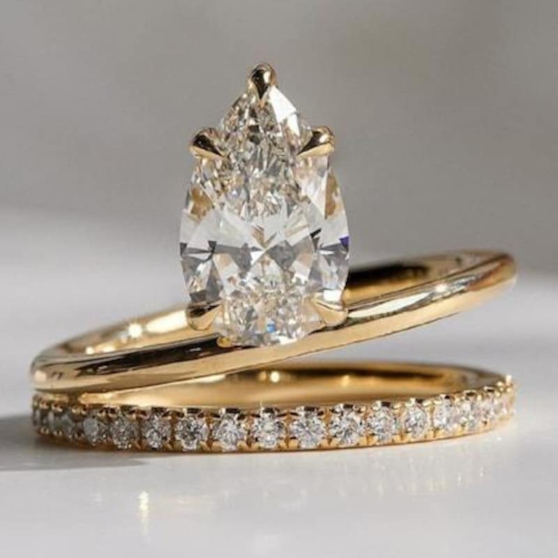 Silver Ring Set Pear Cut - Etsy