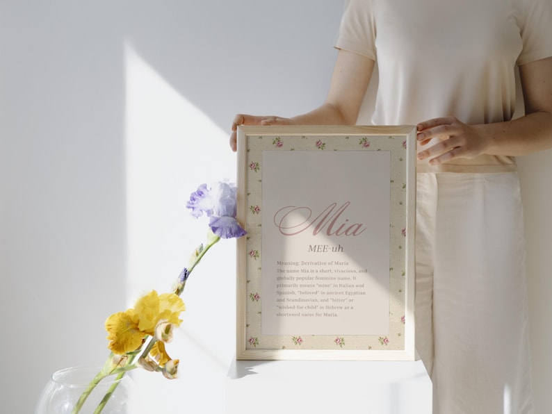 Mia Name Meaning Print | Personalised Girl Name Wall Art | Vintage ...