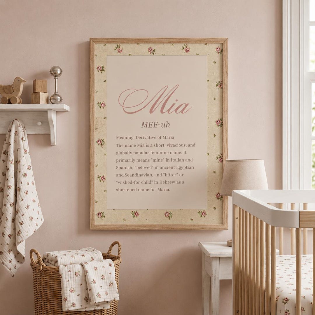 Mia Name Meaning Print | Personalised Girl Name Wall Art | Vintage ...