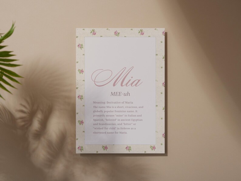 Mia Name Meaning Print | Personalised Girl Name Wall Art | Vintage ...
