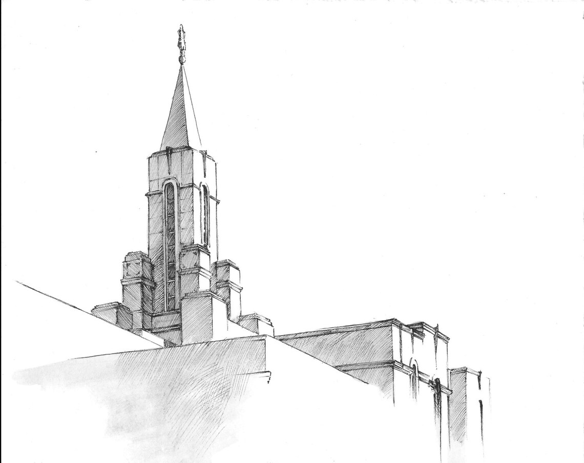 Printable LDS Bountiful Temple Drawing - Ink Wash and Pen - Etsy