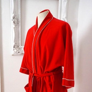 Bright Red Velour Robe With White Trim / Vintage Dressing Gown - Etsy