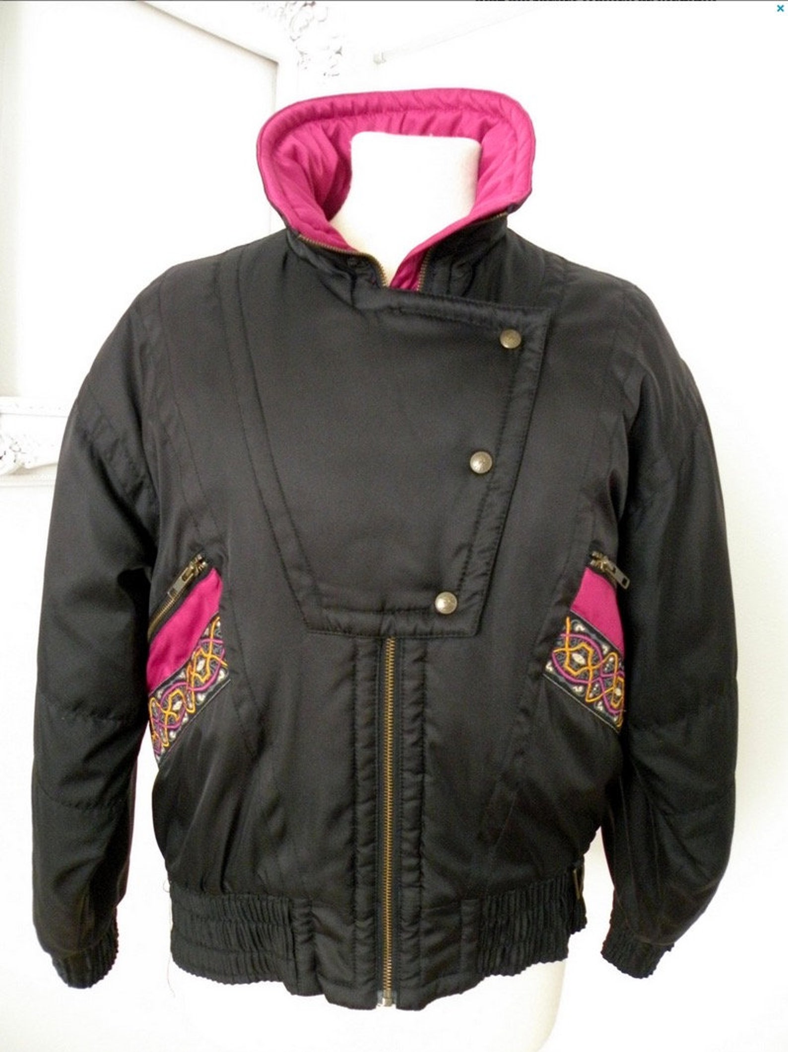 Black and Raspberry Pink Vintage White Stag Ski Jacket Women Sz Medium ...