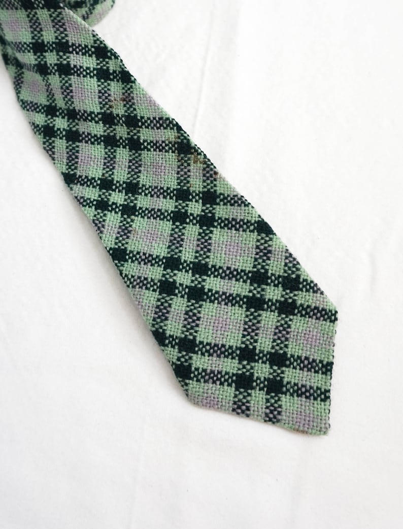 Plaid Wool Skinny Necktie / Retro Vintage Boho Tie | Etsy