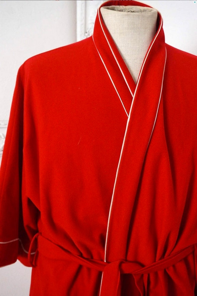 Bright Red Velour Robe With White Trim / Vintage Dressing Gown | Etsy