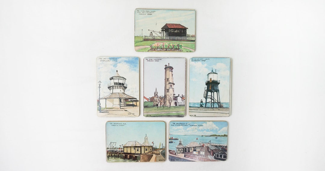 Set of Six Lighthouse Coasters / Vintage Nautical Art / Sailing Marine ...