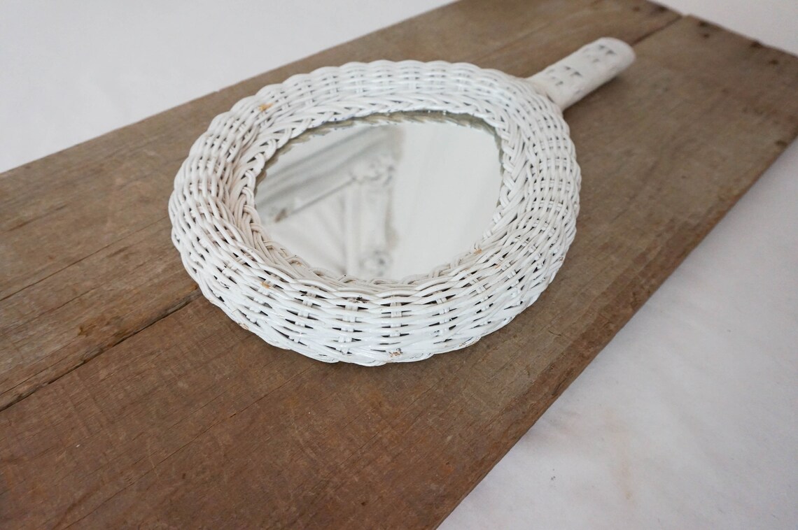 White Wicker Hand Mirror / Vintage Hippie Boho Beach House | Etsy