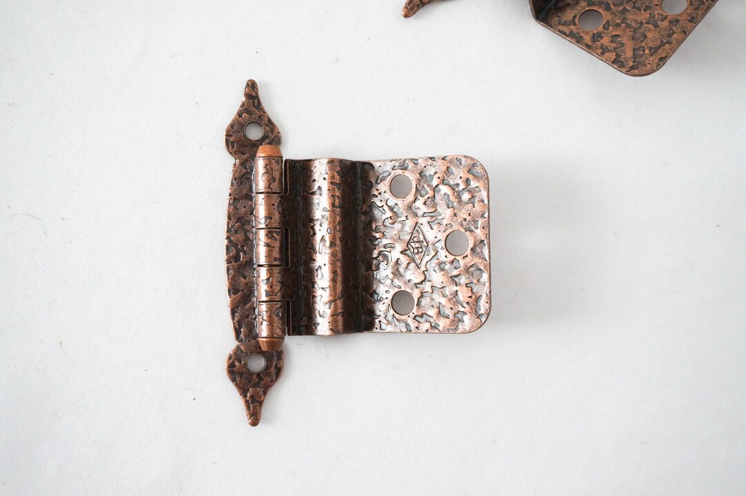 Pair of TWO Rose Gold Hammered Cabinet Hinges / Vintage Kitchen ...