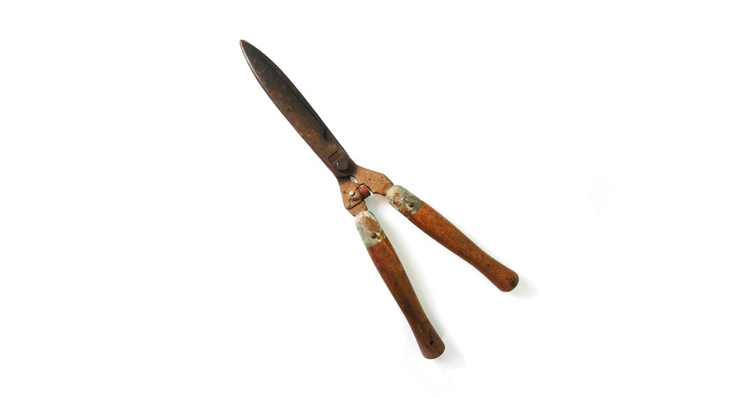 Large Wood Handled Hedge Trimmer / Vintage Hand Garden Tool / Pruner ...