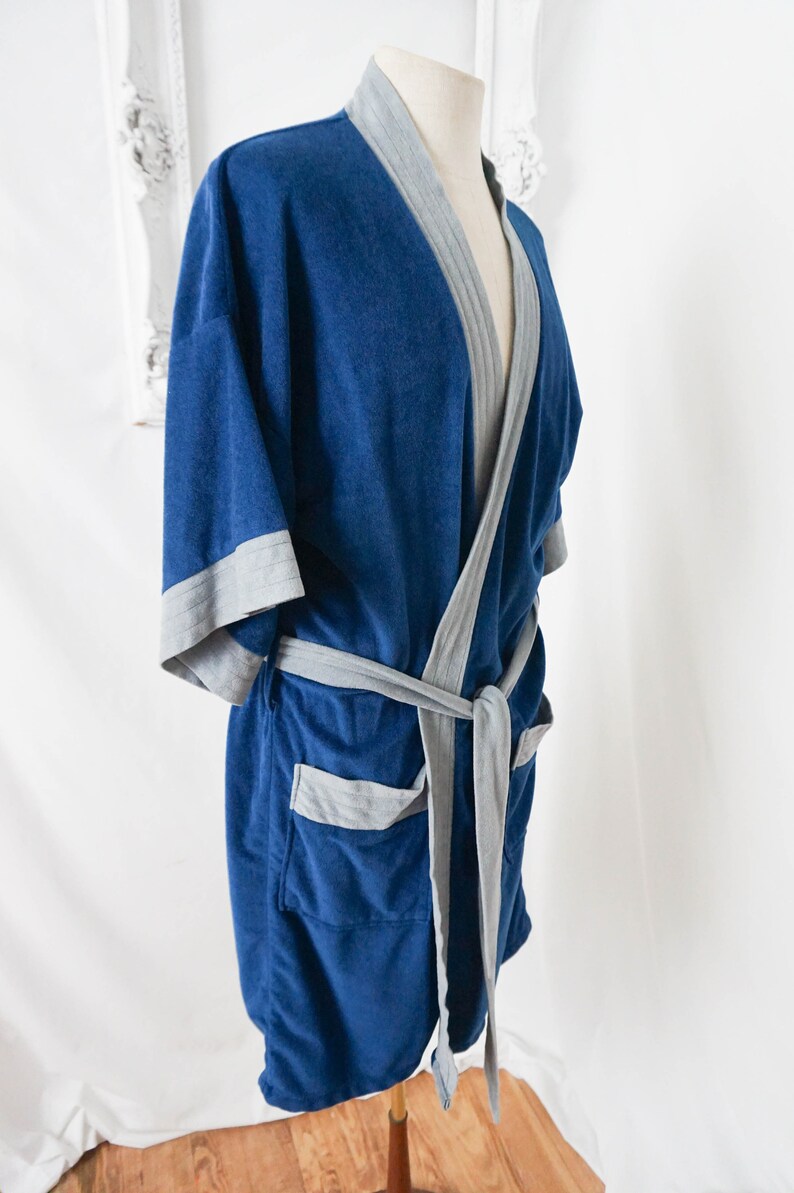 Blue and Gray Light Velour Robe / Vintage Mens Dressing Gown - Etsy